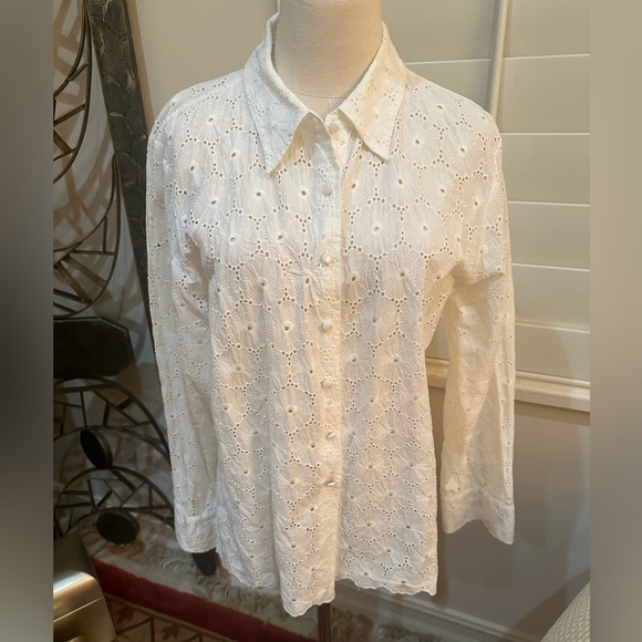 Talbots | Tops | Talbots White Eyelet Long Sleeve Blouse Nwot Size 8 ...
